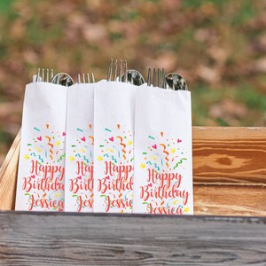 Happy Birthday Cupcake and Streamers Silverware Bags Utensil - Etsy