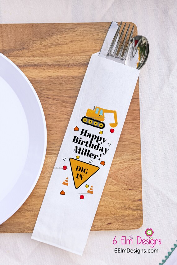Construction Birthday Silverware Bags, Excavator Utensil Bags ...