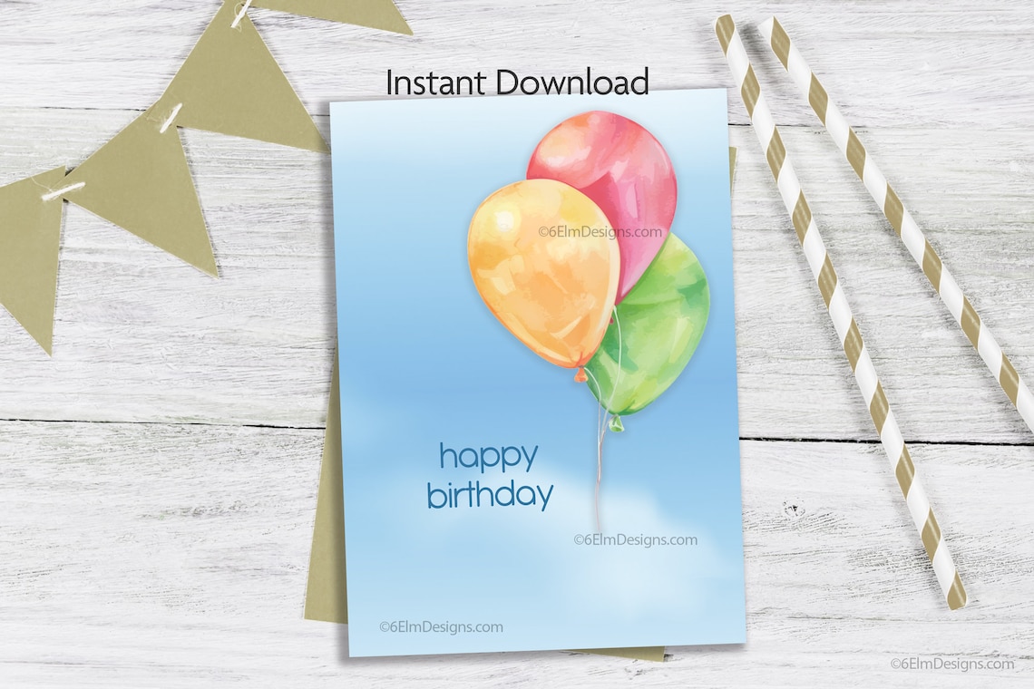 Printable Happy Birthday Balloons Instant Downloadable - Etsy