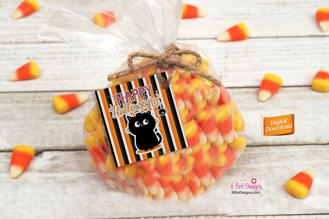 Happy Halloween Kitty Cat Printable Gift Tag or Sticker Label ...