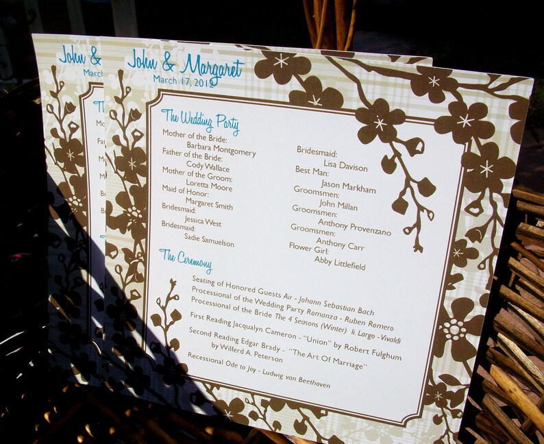 Cocoa Brown Flowered Personalized Wedding Programs - Etsy