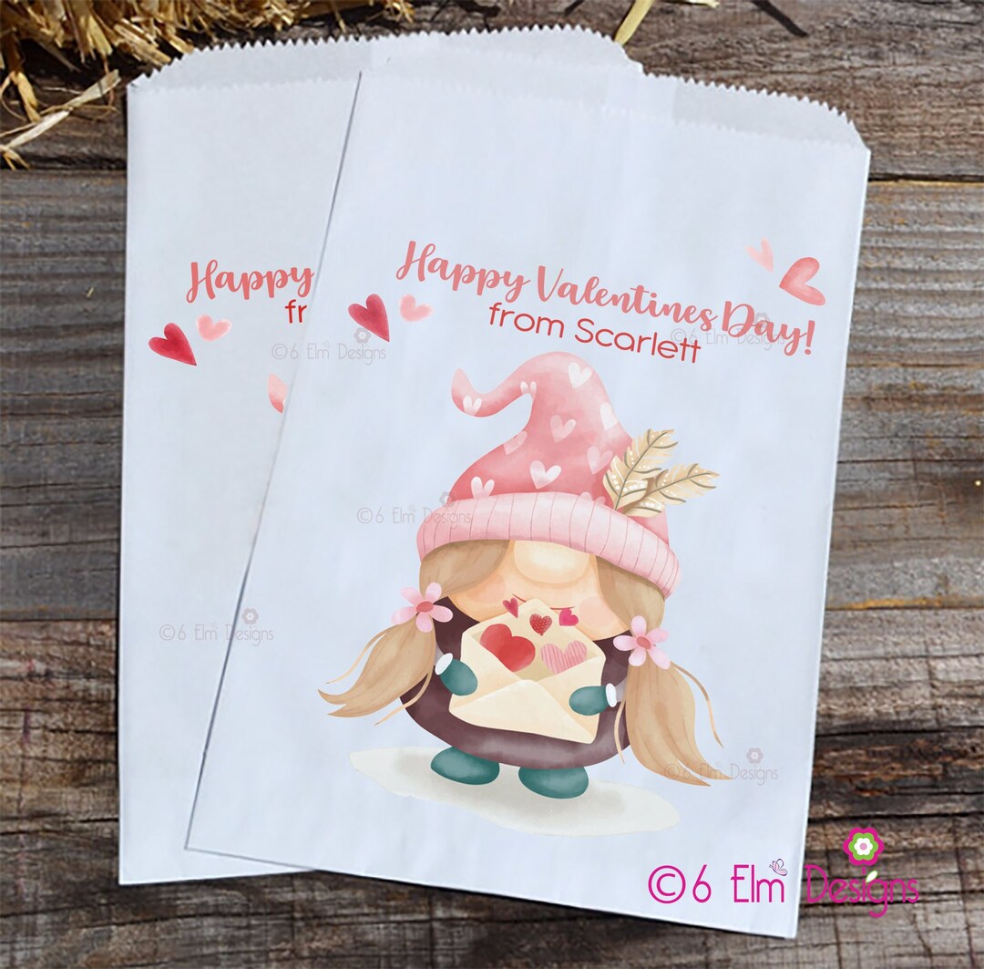 Sweet Gnome With Envelope Personalized Valentines Day Goodie Bags for ...