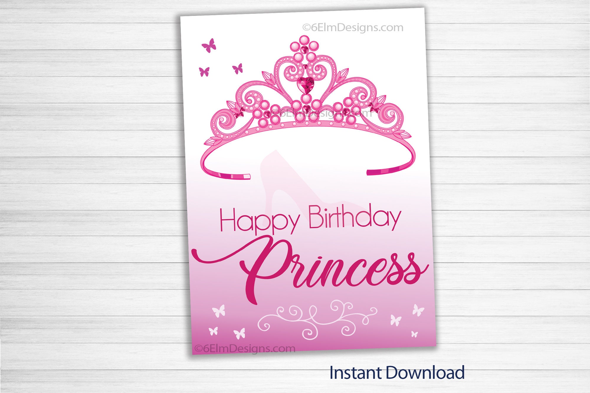 Printable Happy Birthday Princess Greeting Card Tiara Pink | Etsy