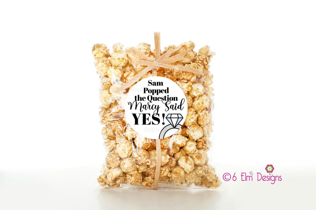 Popped the Question Engagement Stickers, Popcorn Engagement Labels ...