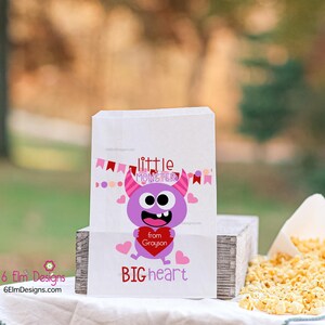 Little Monster Valentines Day Personalized Goodie Paper Bags for School ...