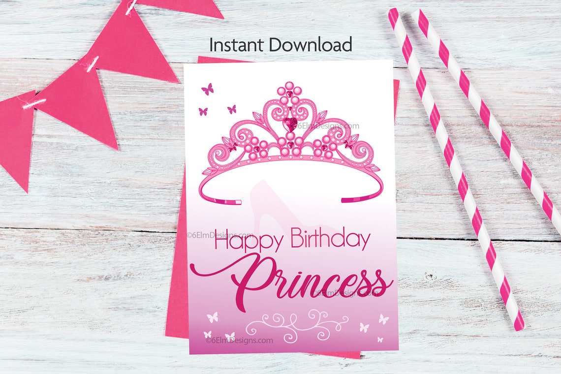 Printable Happy Birthday Princess Greeting Card Tiara Pink ...