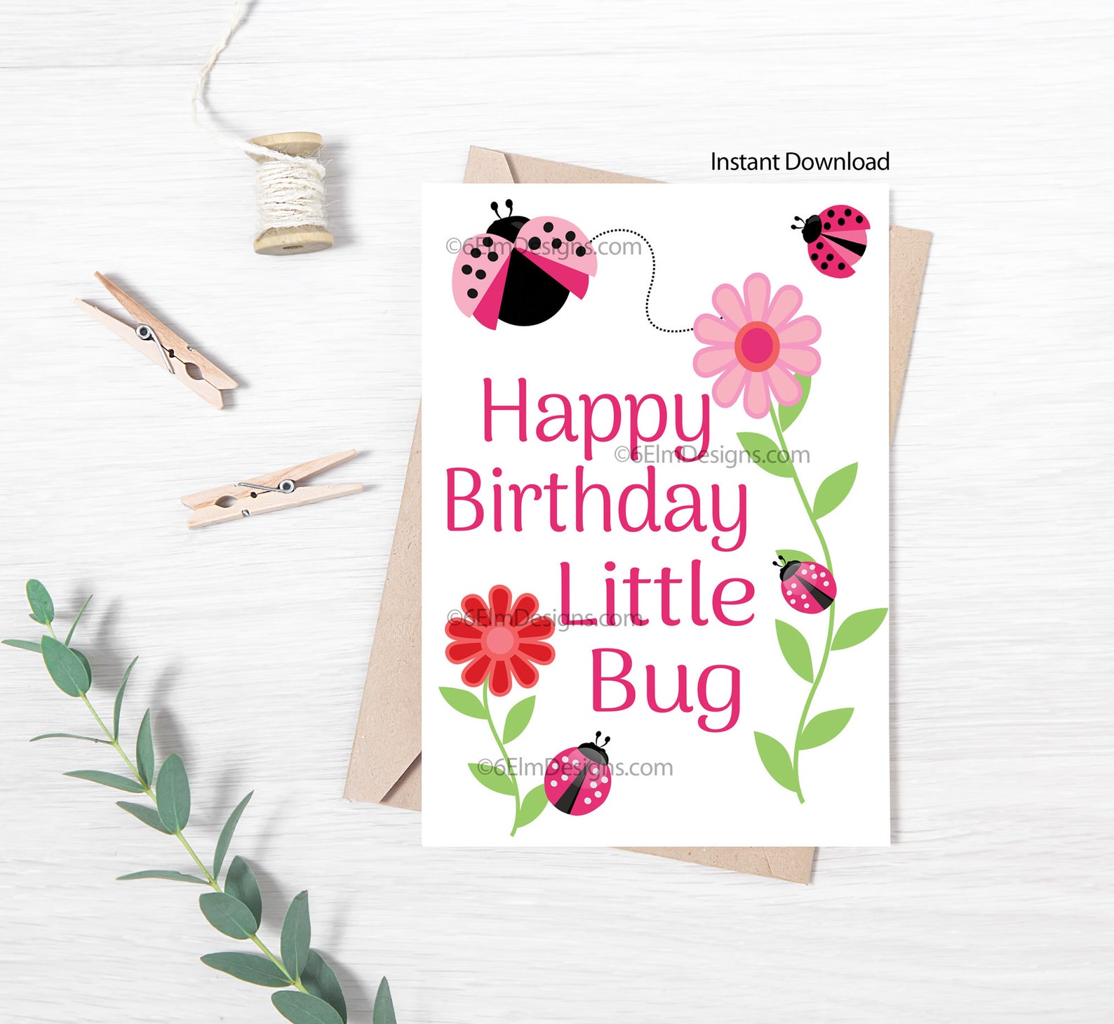 Printable Happy Birthday Little Bug Greeting Card Lady Bug - Etsy
