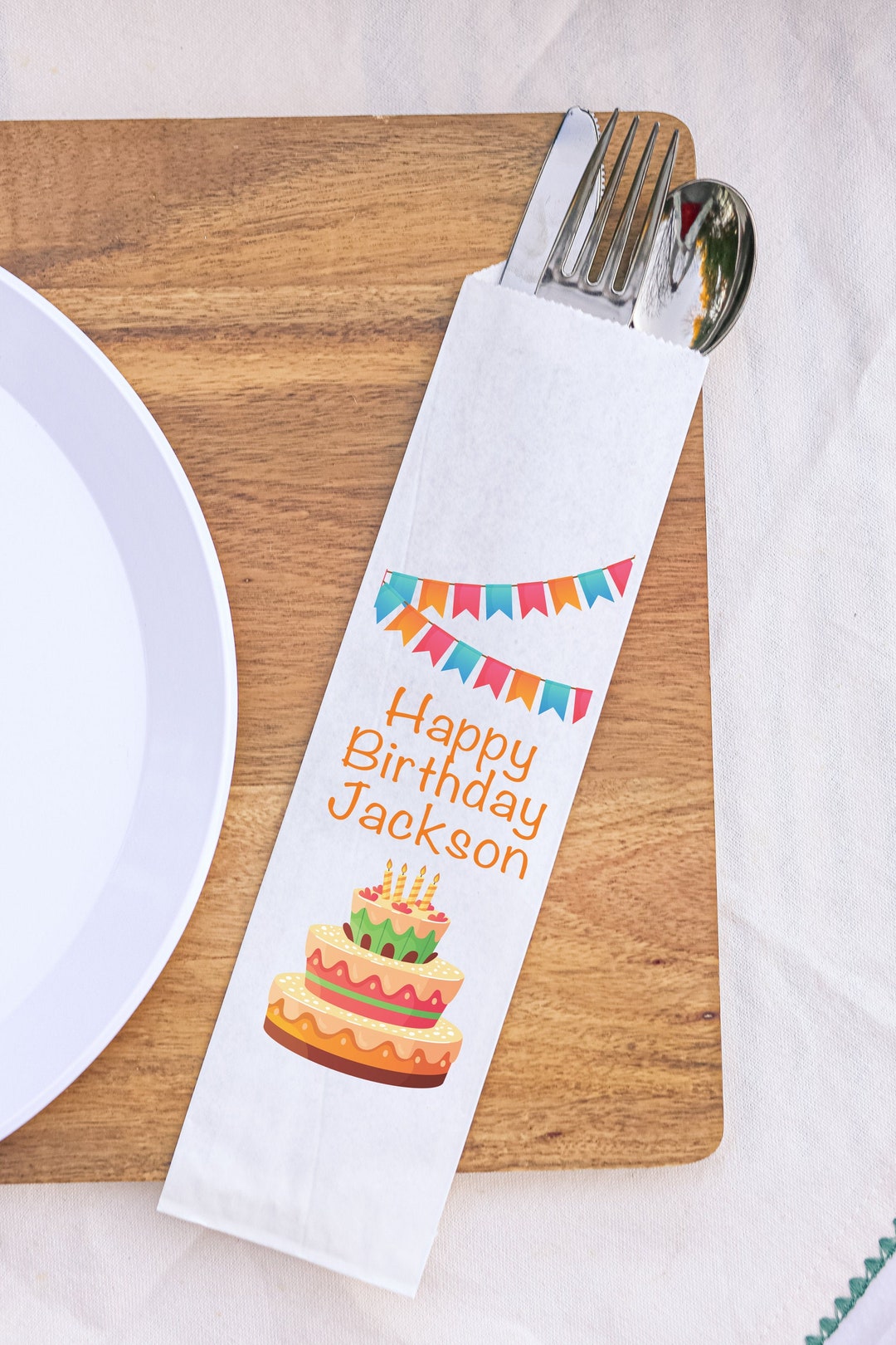 Happy Birthday Cake and Banners Silverware Bags Utensil Flatware Bags ...