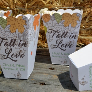 Fall in Love Fall Wedding Favor Box | Fall Leaves Wedding Popcorn Boxes ...