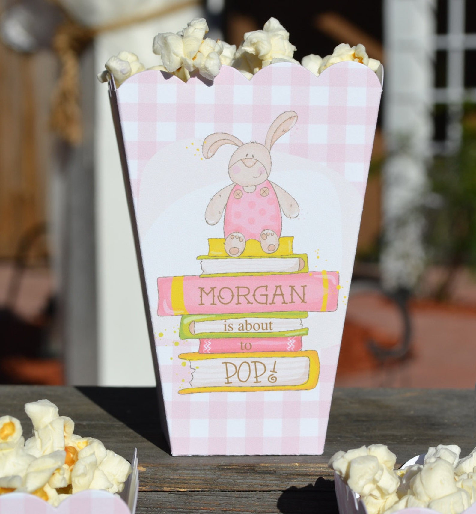 Bunny About to Pop Popcorn Boxes for Baby Girl Gingham With - Etsy