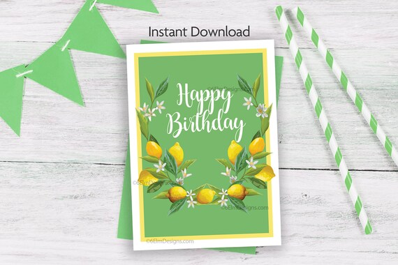 Printable Happy Birthday Lemons Cheerful Instant Downloadable Birthday ...