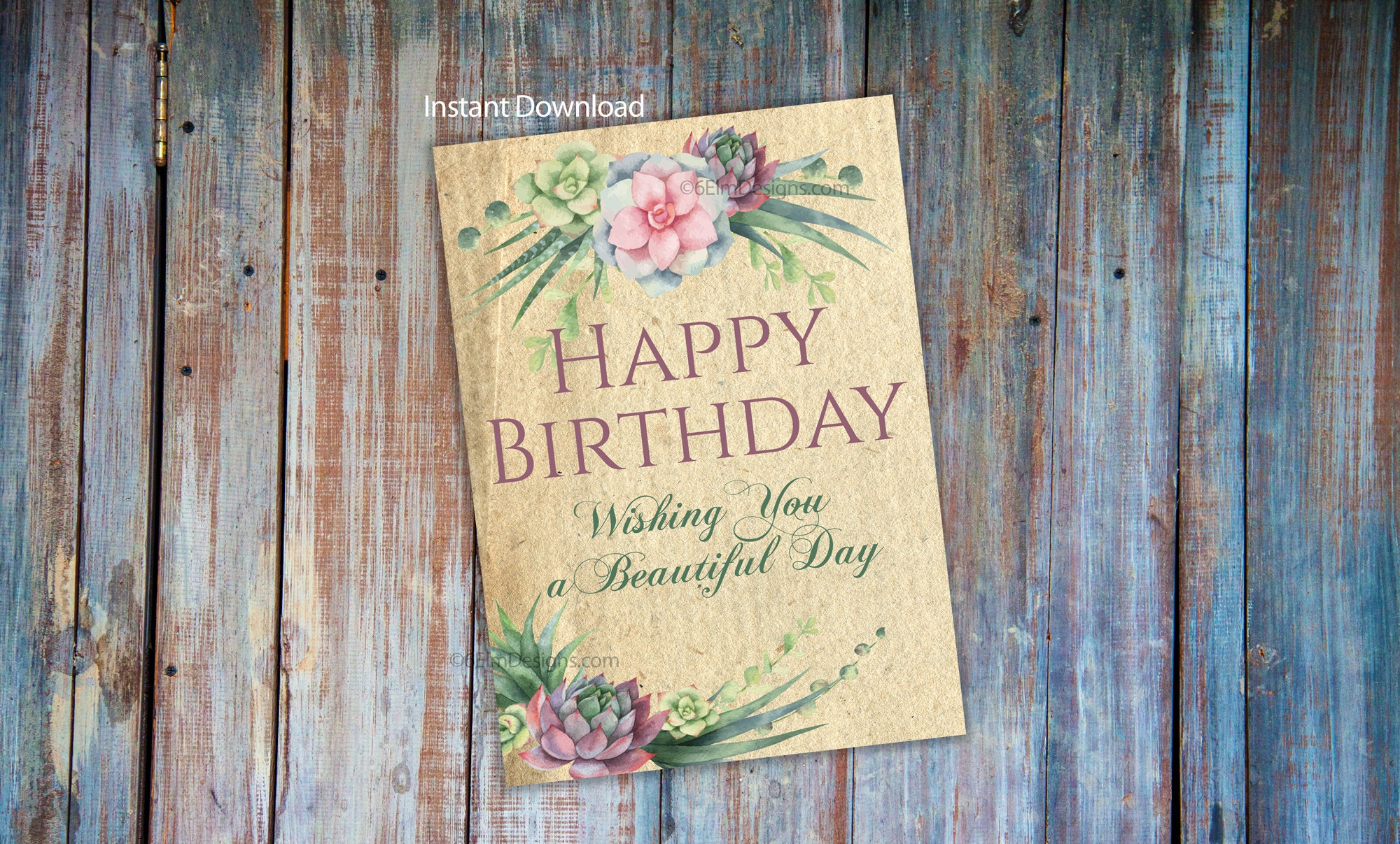 Printable Happy Birthday Succulents Instant Downloadable Birthday Card ...