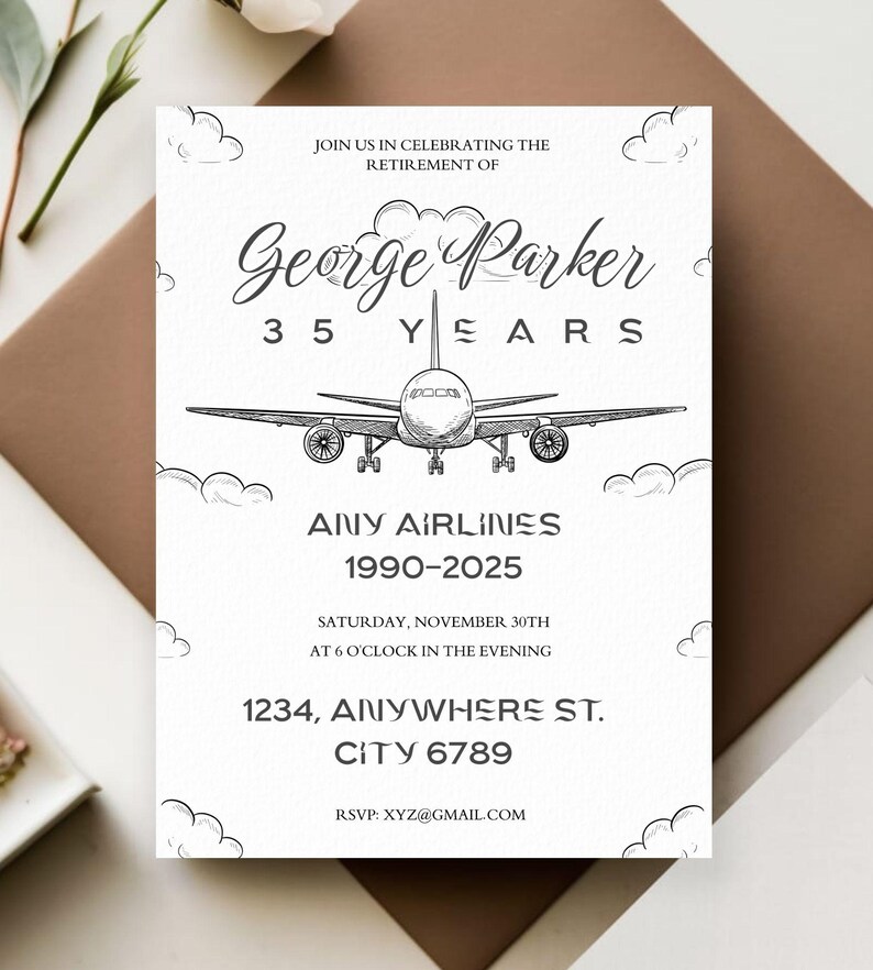 Pilot Retirement Party Invitation, Aviation Retirement Invite, Editable ...
