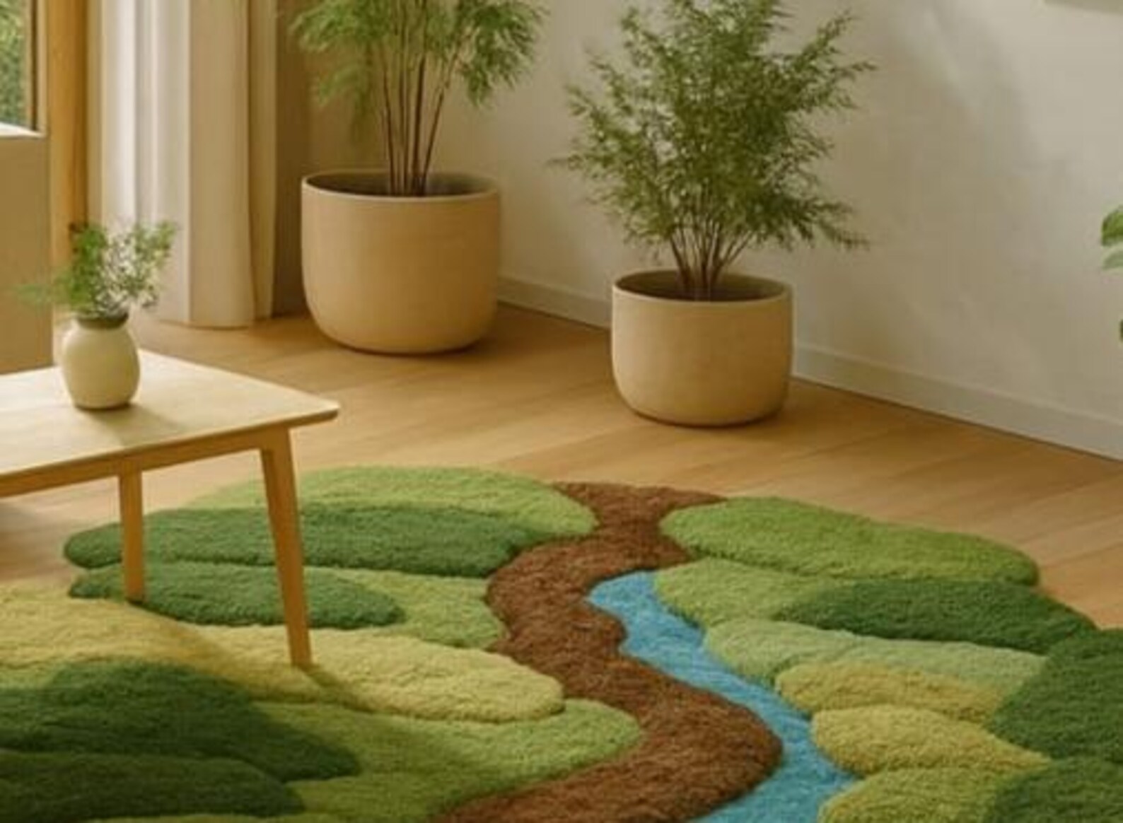 Hand Tufted Wool Rug: Forest River Design, High-low Pile - Etsy