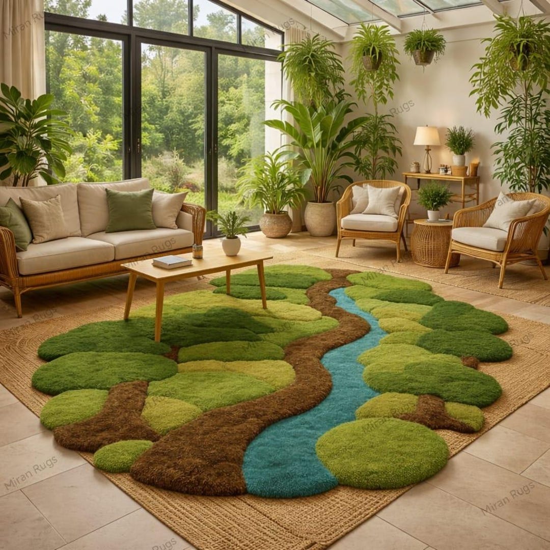 Hand Tufted Wool Rug: Forest River Design, High-low Pile - Etsy