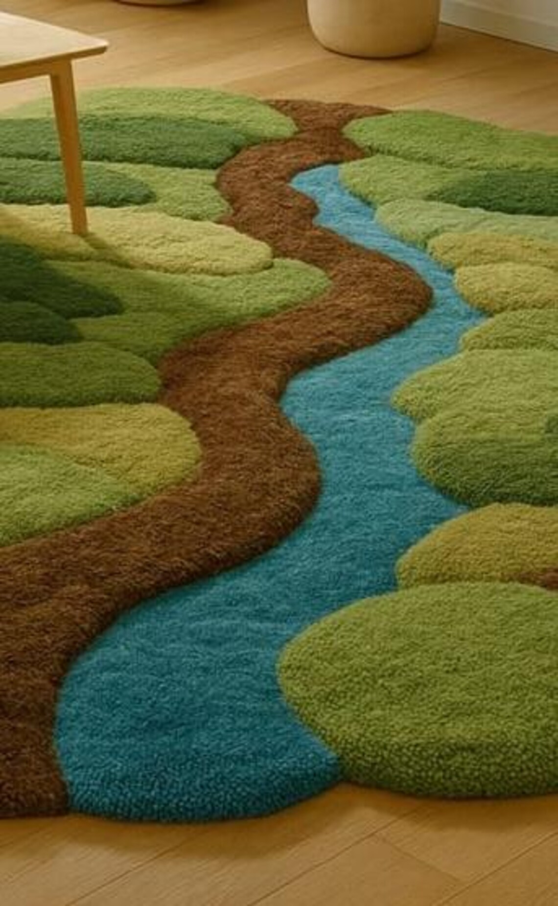 Hand Tufted Wool Rug: Forest River Design, High-low Pile - Etsy