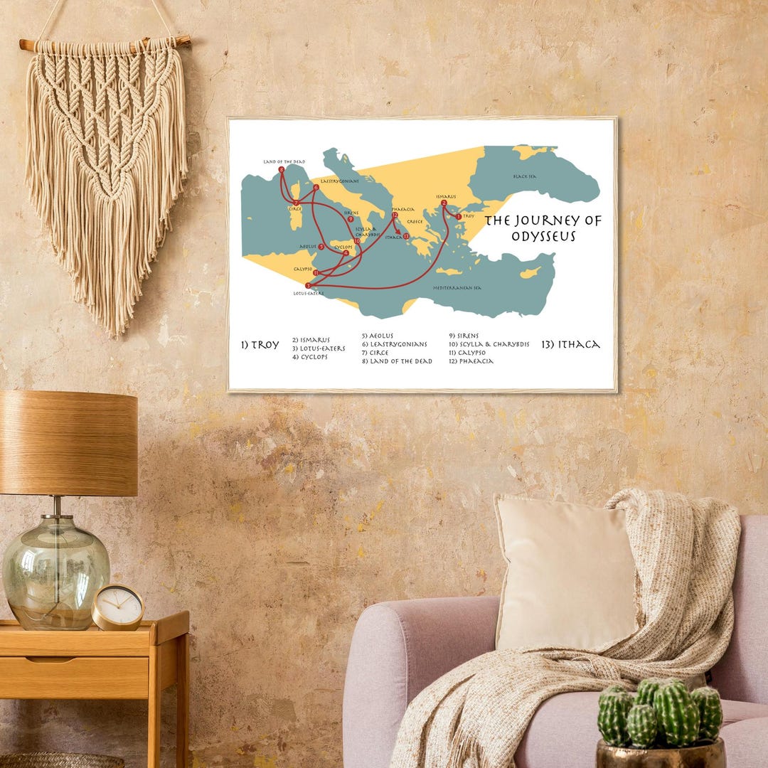 Odysseus Journey Map Framed Poster Greek Mythology Wall Art ...