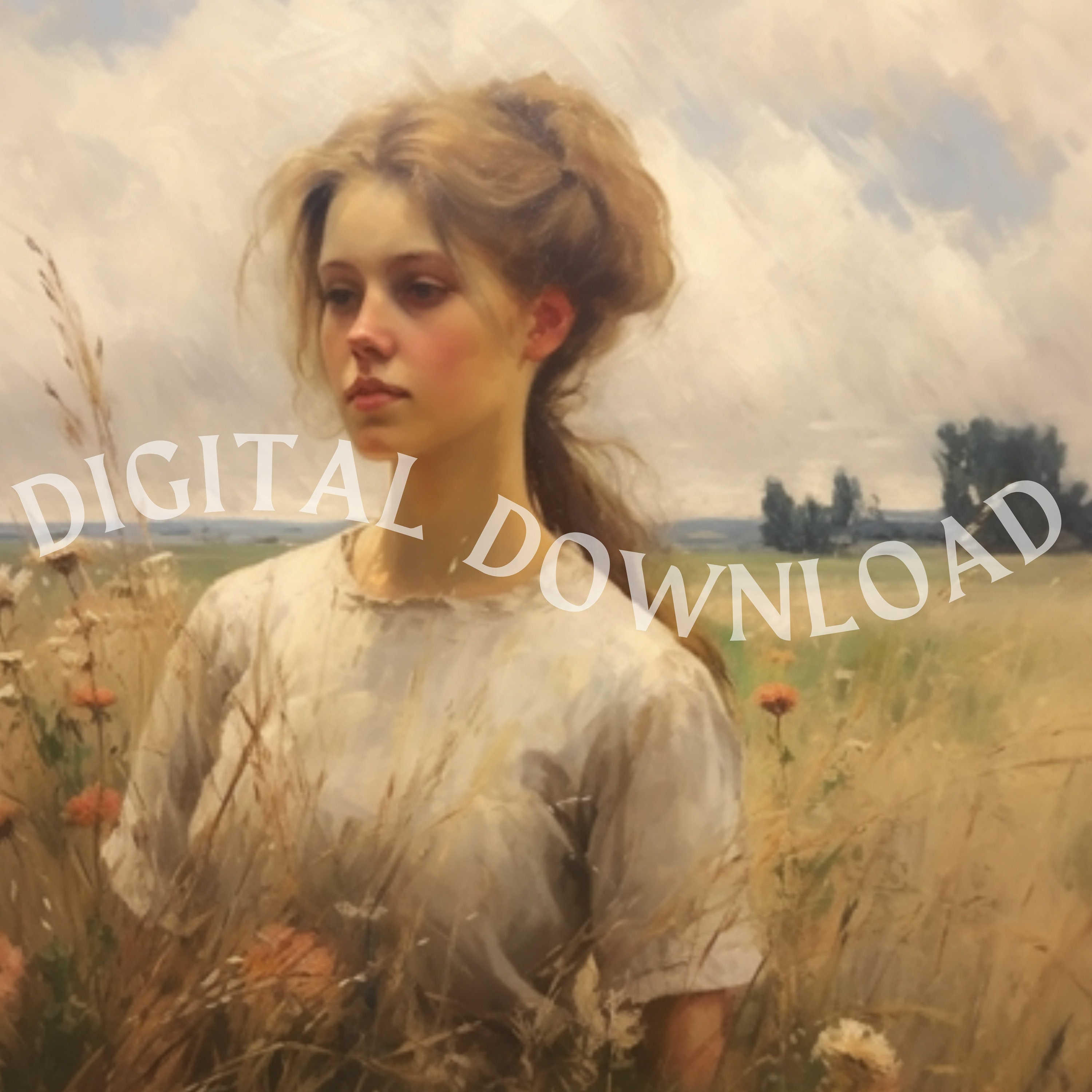 Romantic Spring Floral Portrait Print Vintage Portrait Art Whimsical