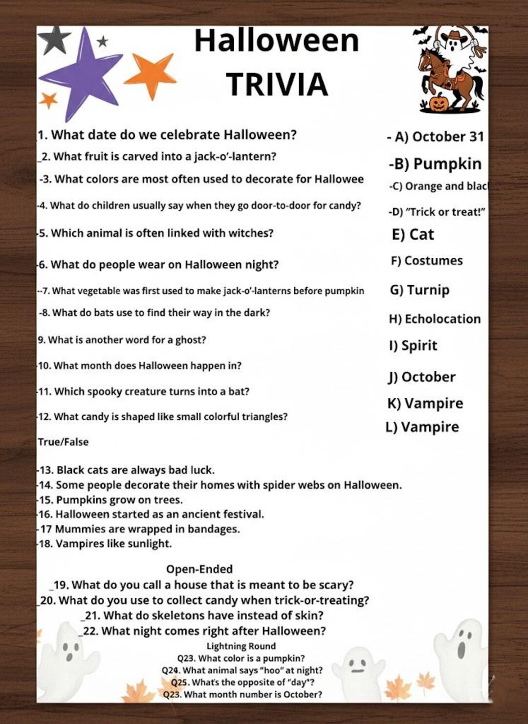 Halloween Trivia Game for Kids | Printable Halloween Quiz | Classroom ...