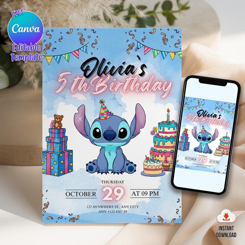 Stitch Birthday Party Invitation Template (digital Download) - Etsy