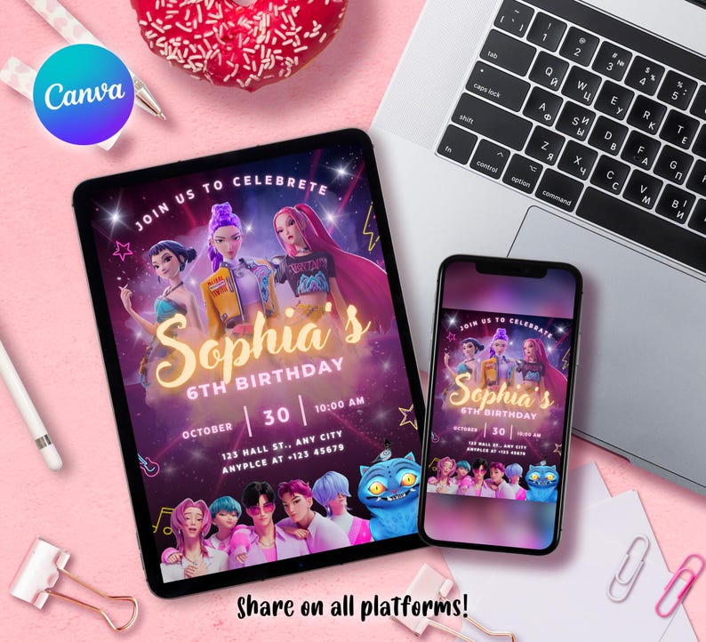 K-pop Demon Hunter Birthday Invitation, Editable Ticket Designs ...