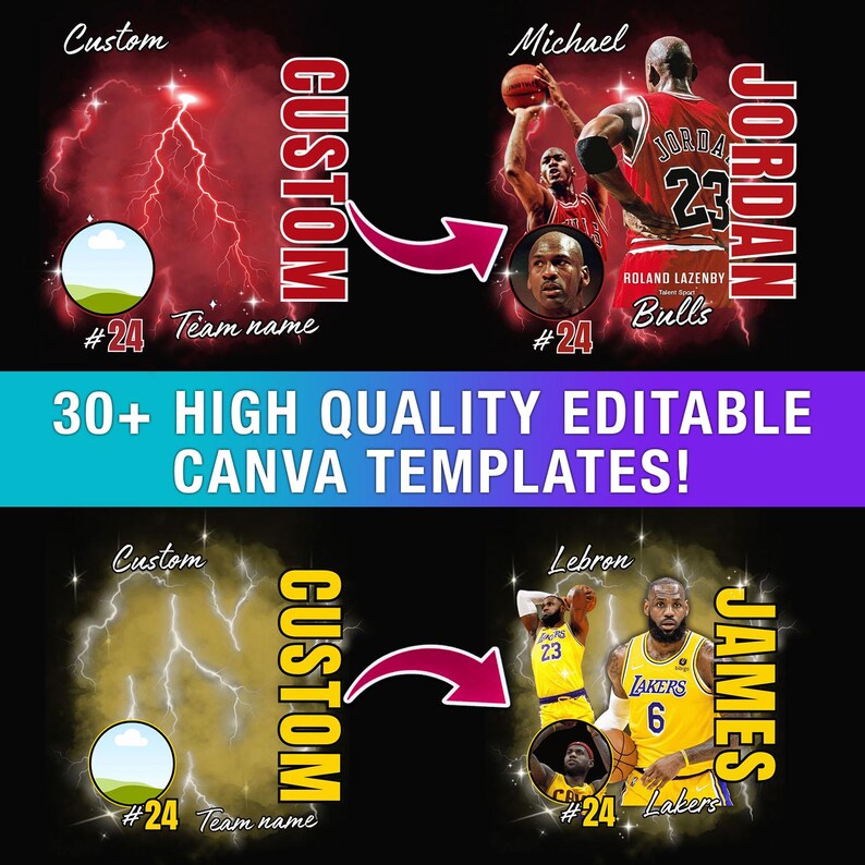 90s Basketball Shirt Canva Template Bundle, Personalized Photo (digital ...