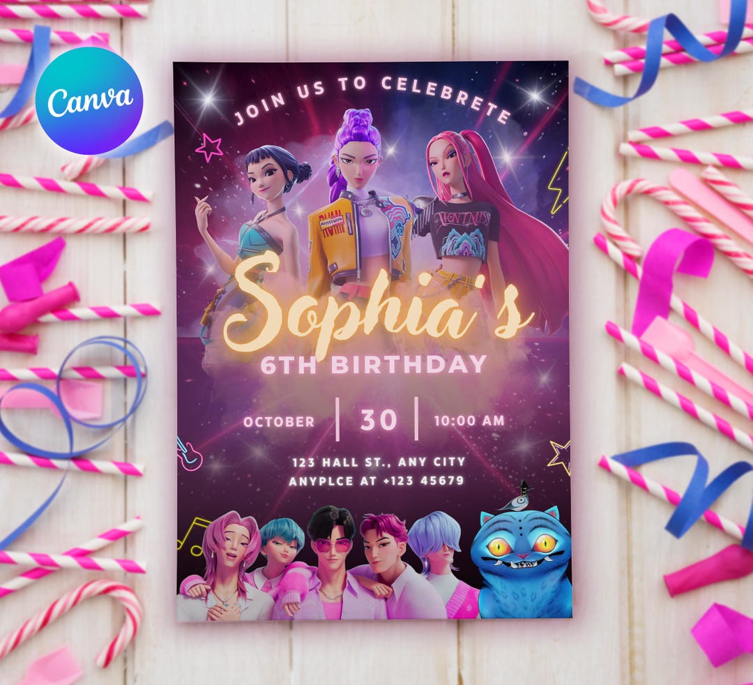 K-pop Demon Hunter Birthday Invitation, Editable Ticket Designs ...