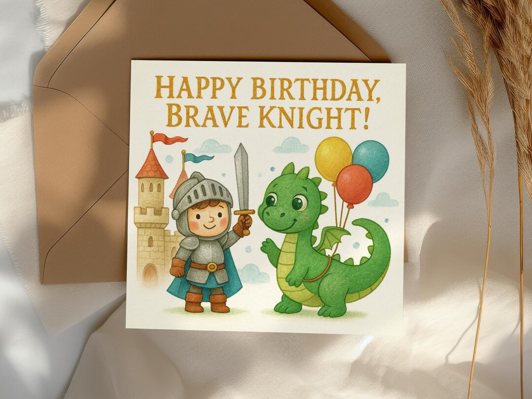 Printable Boys Knight Birthday Card Fun Kids Birthday Greeting DIY PDF ...