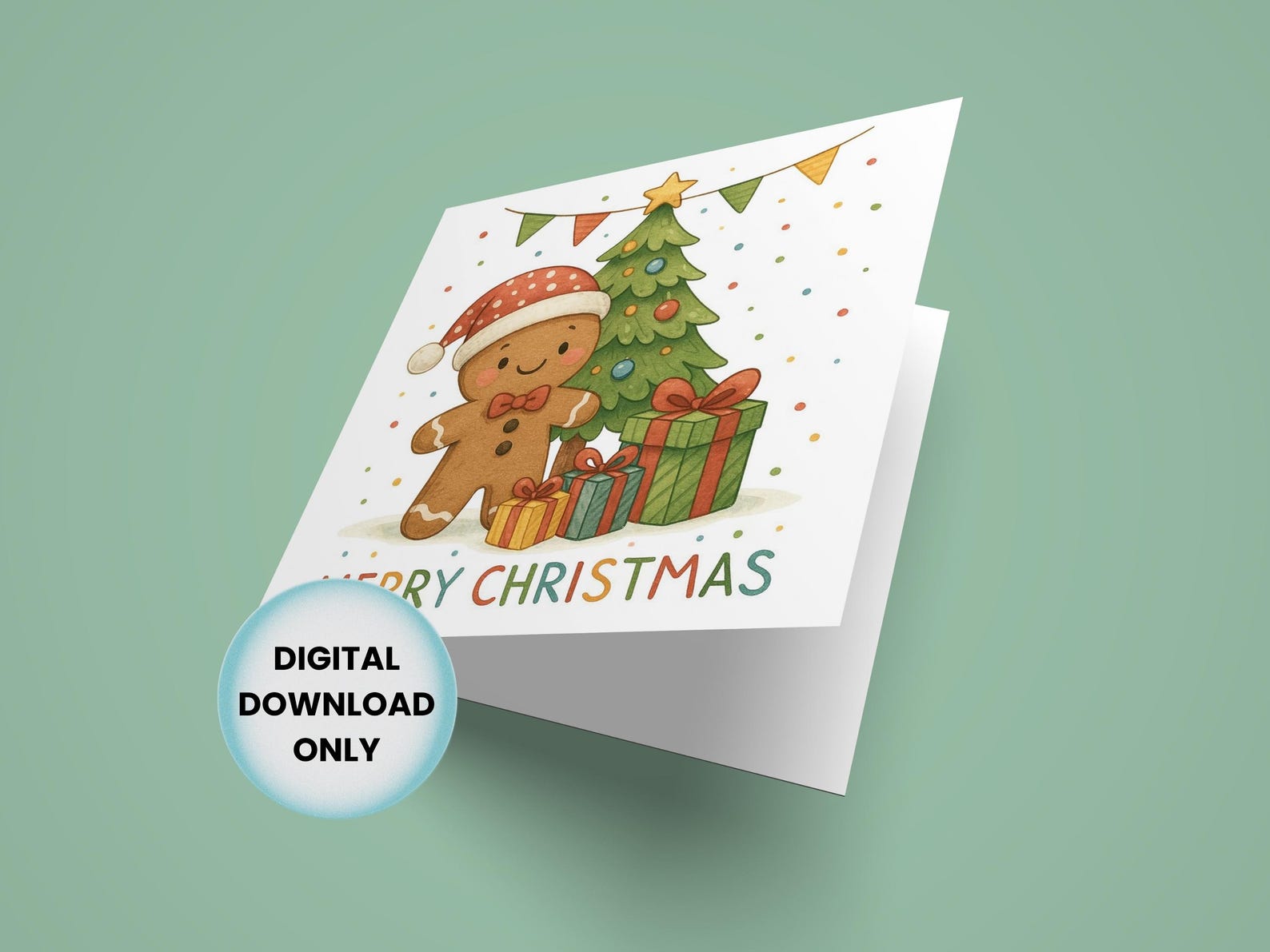 Gingerbread Man Christmas Card Printable, Holiday Greetings (PDF ...