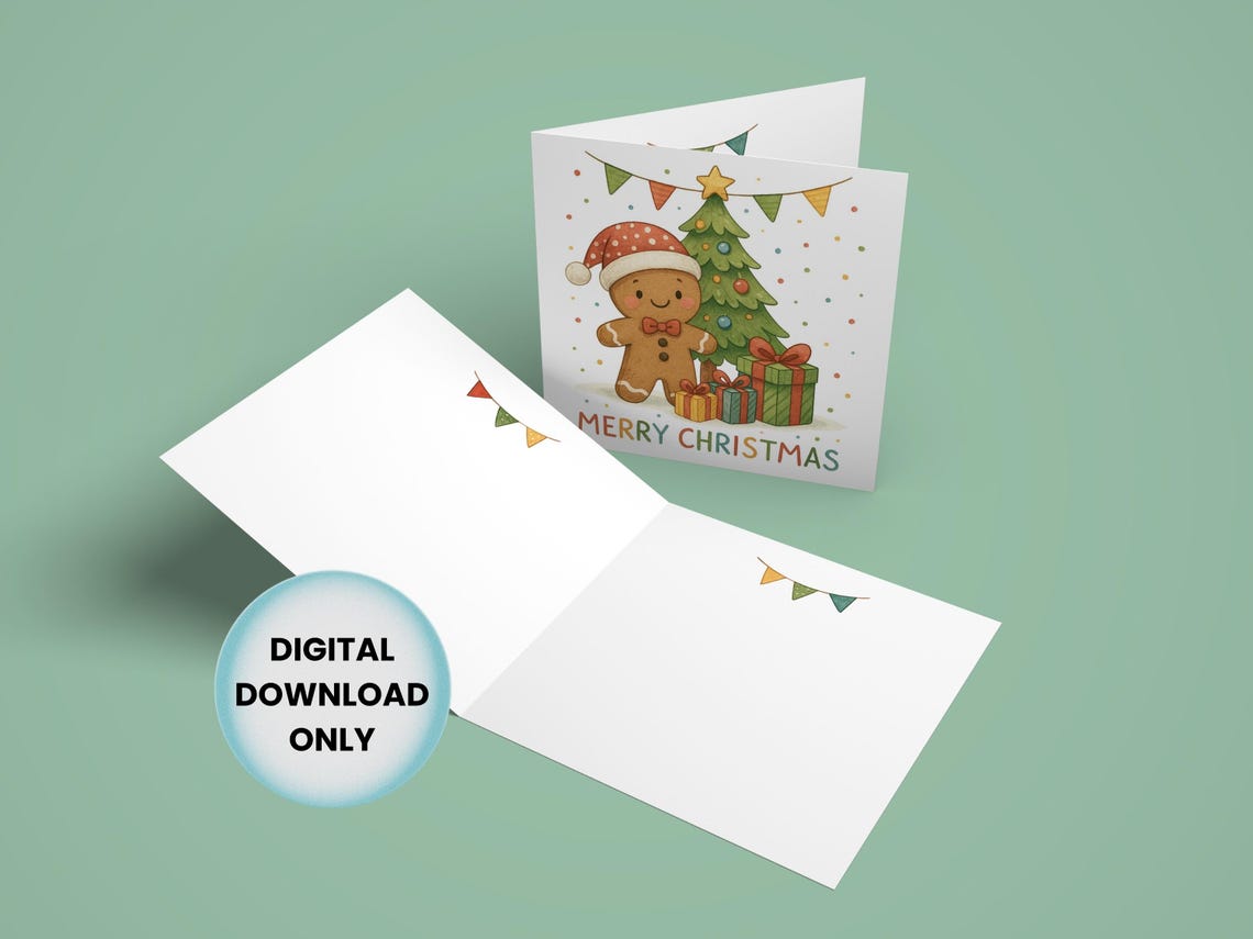 Gingerbread Man Christmas Card Printable, Holiday Greetings (PDF ...