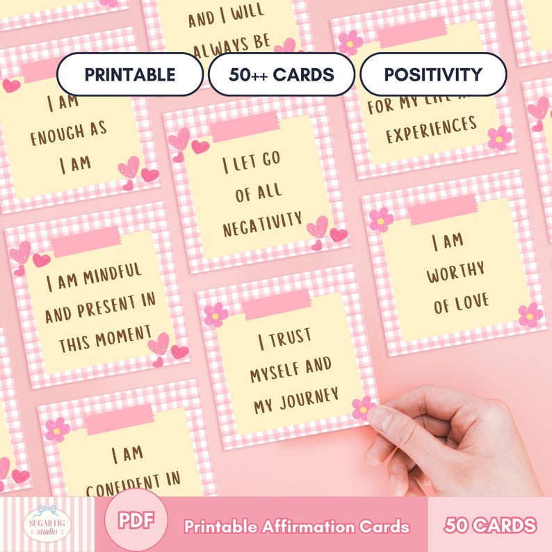 Pastel Pink Positivity Affirmation Cards | Self-love, Mindfulness (PDF ...
