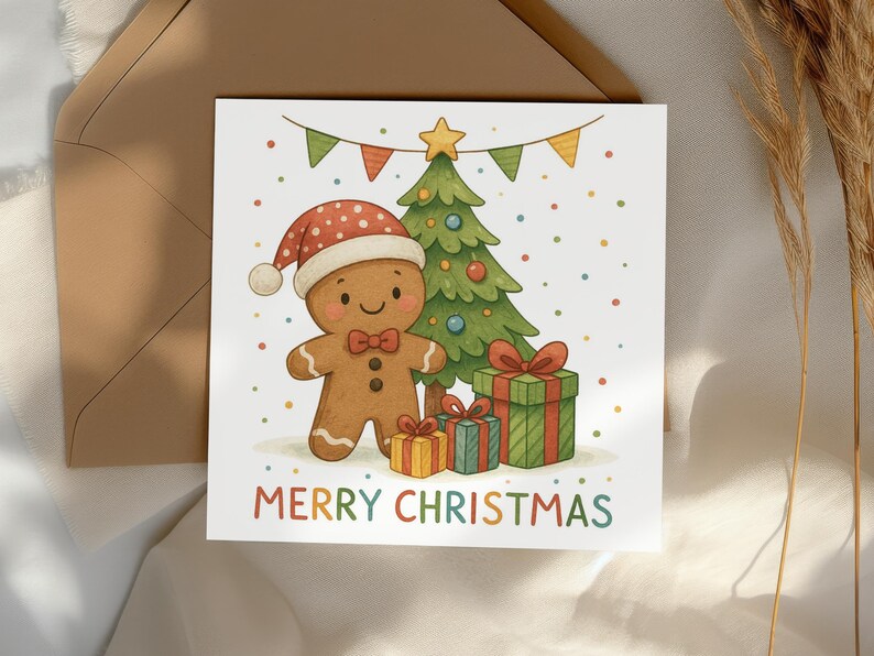 Gingerbread Man Christmas Card Printable, Holiday Greetings (PDF ...