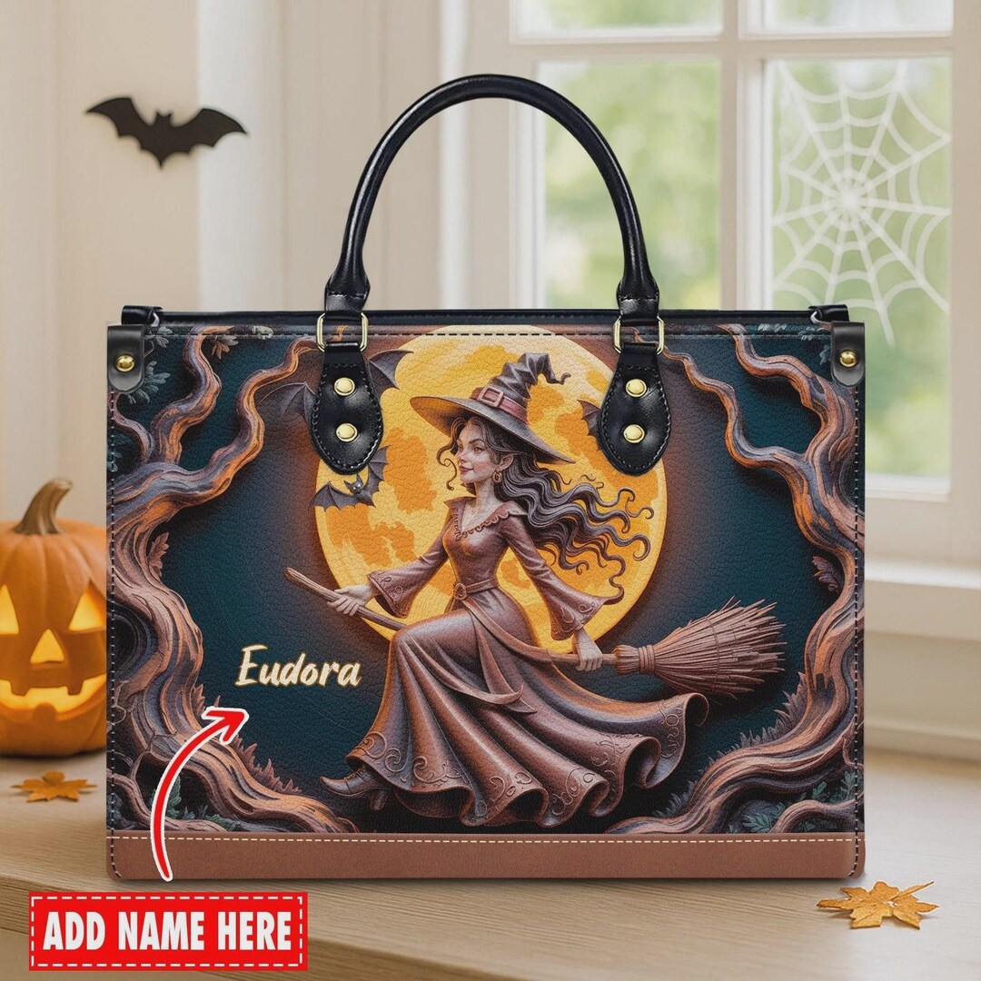 Personalized Witch Handbag – Custom Name Halloween Tote Bag, Gothic ...