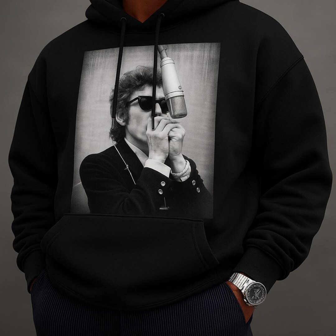 Bob Dylan Mic Portrait Hoodie | Black White Vintage Singer Sweatshirt ...