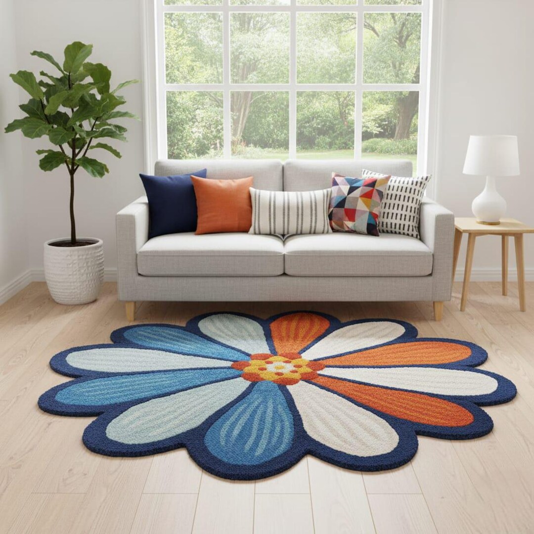 Flower Shaped Hand Tufted Rug | Colorful Flower Pattern Rug | Hand ...