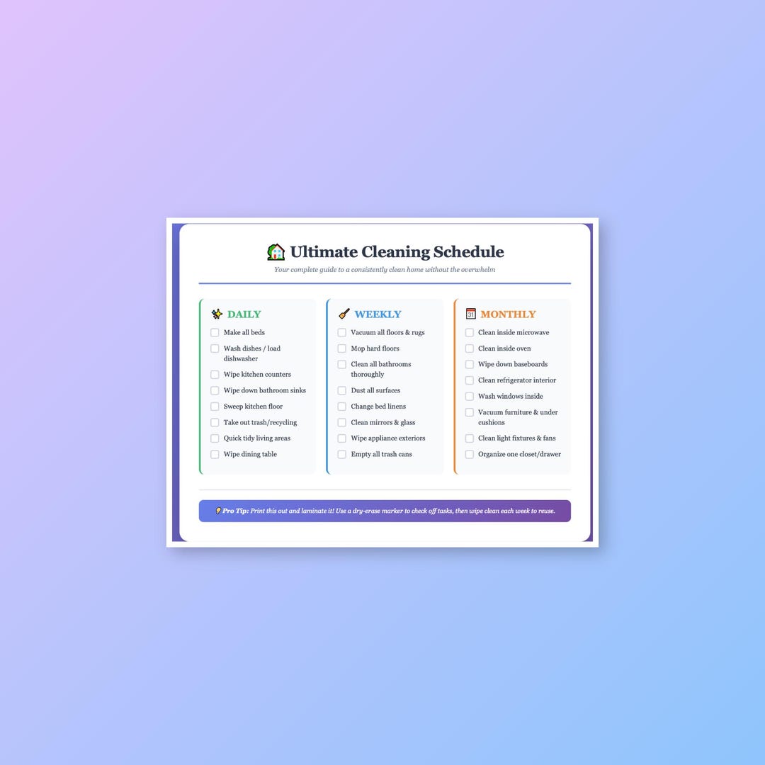 Ultimate Cleaning Schedule Printable PDF | Daily Weekly Monthly ...