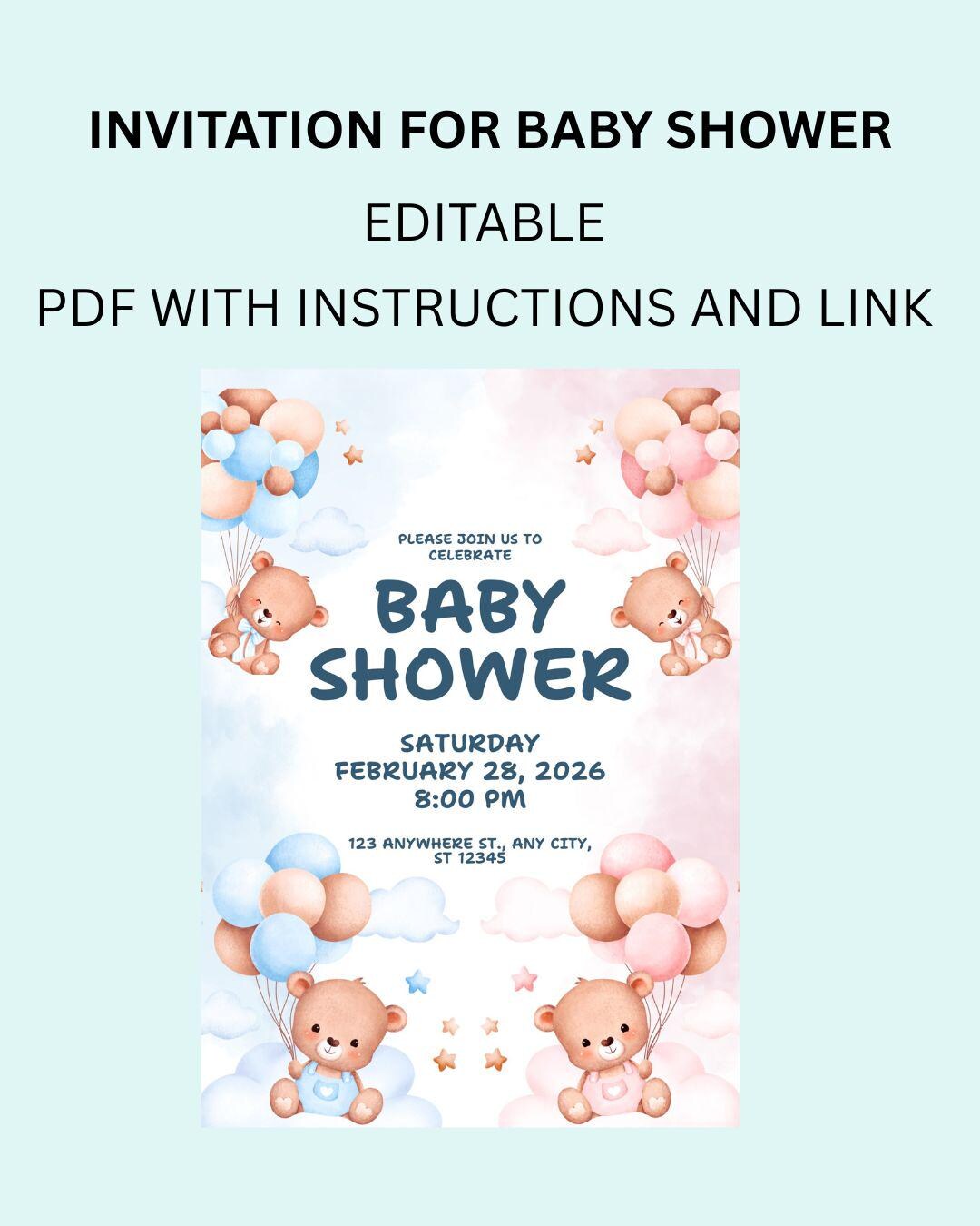 Editable BABY SHOWER Invitation Template: Pink/blue Card (digital ...
