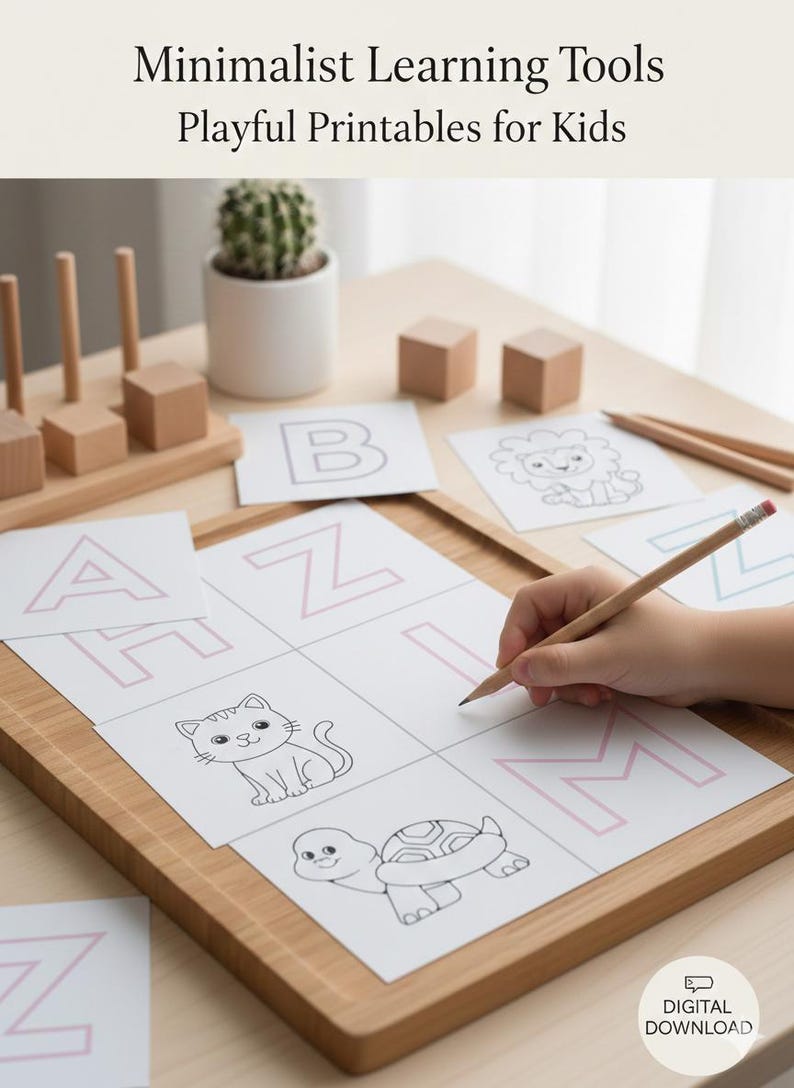 Minimalist Alphabet Tracing Cards, Preschool Handwriting Practice, Ink ...