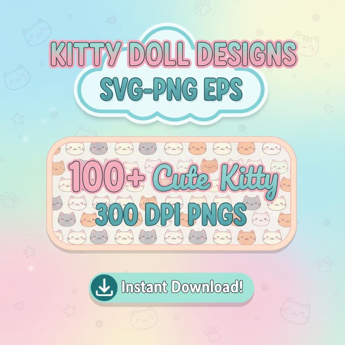 Cute Kitty SVG Bundle | 100+ Cat Clipart, Halloween Designs (digital ...
