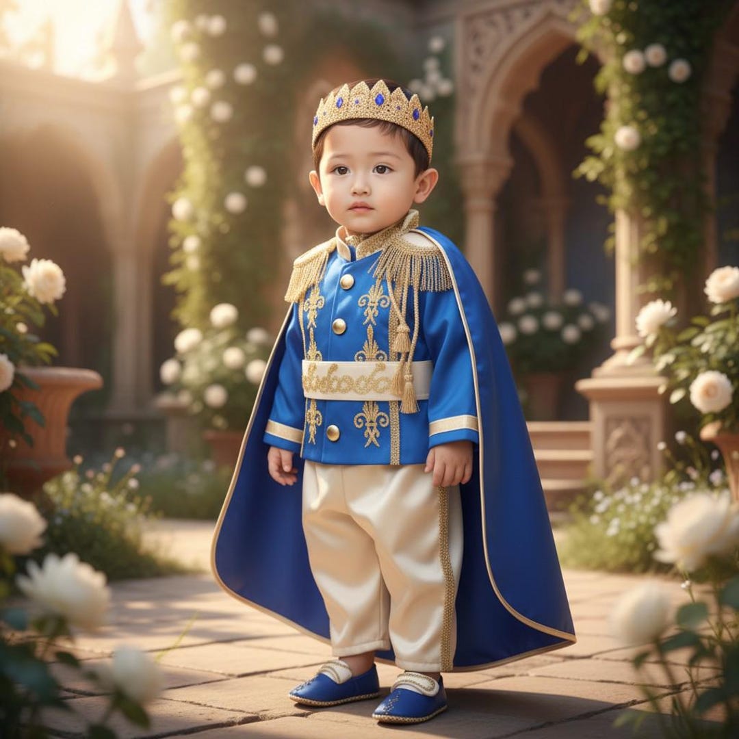 Royal Blue Prince Charming Baby Costume | Gold Embroidered 1st Birthday ...