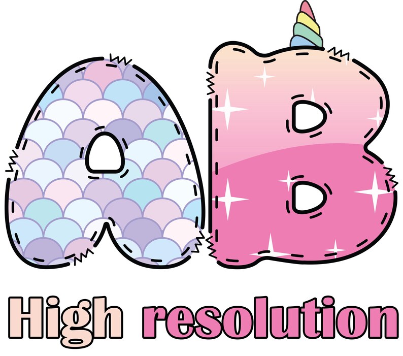 Unicorn Scales Alphabet: Pink Doodle Font PNG Clipart (digital Download ...