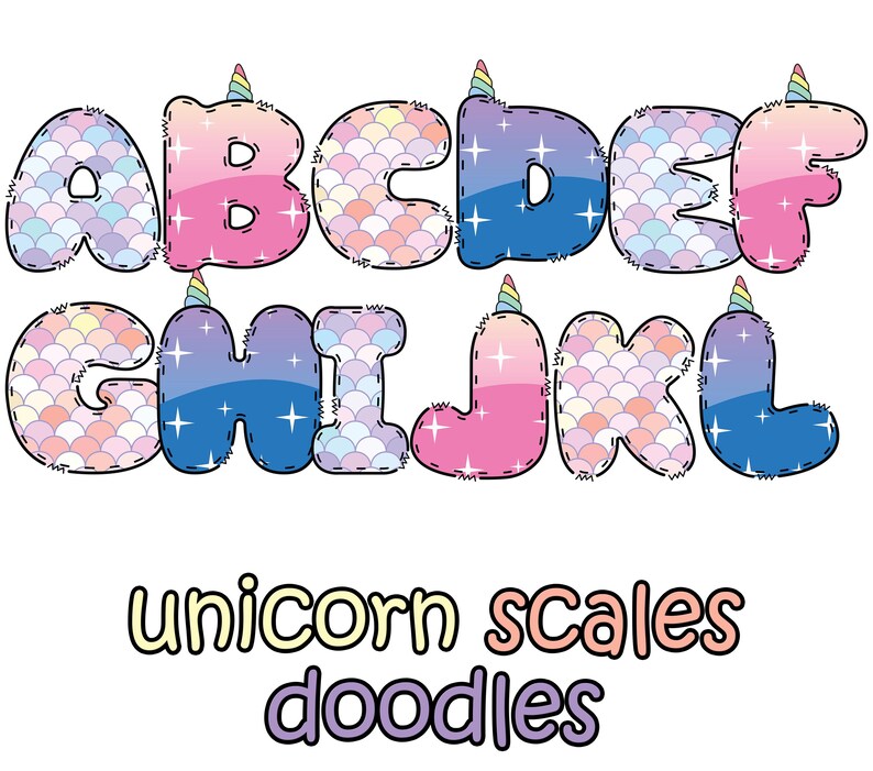 Unicorn Scales Alphabet: Pink Doodle Font PNG Clipart (digital Download ...