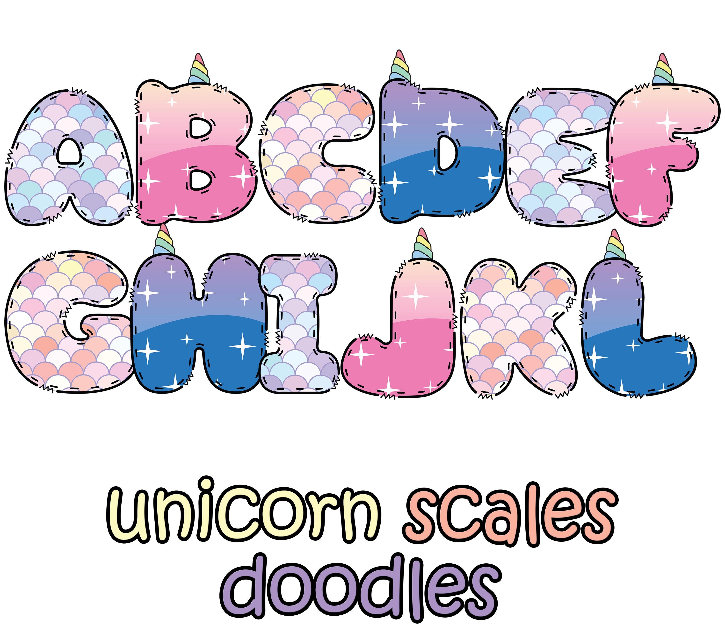 Unicorn Scales Alphabet: Pink Doodle Font PNG Clipart (digital Download ...