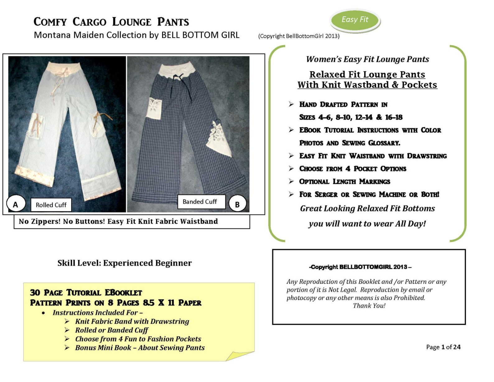Pajama Pants Printable Sewing Pattern Lounge Pants Adult Easy Fit PDF ...