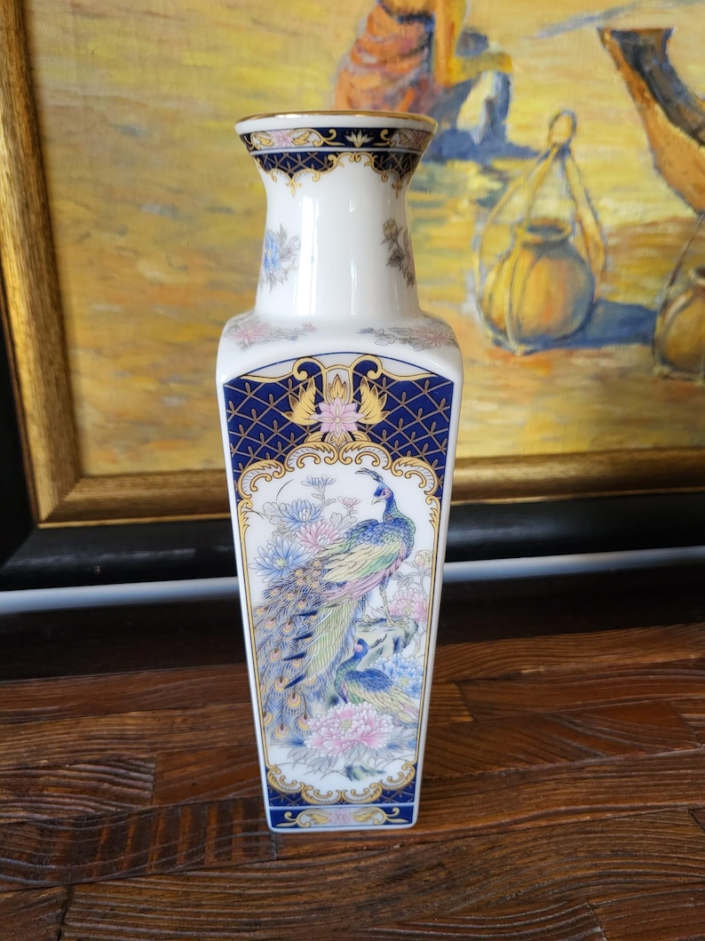 Vintage Japanese Tozan Peacock Vase – Hand-painted Ceramic – Oriental ...