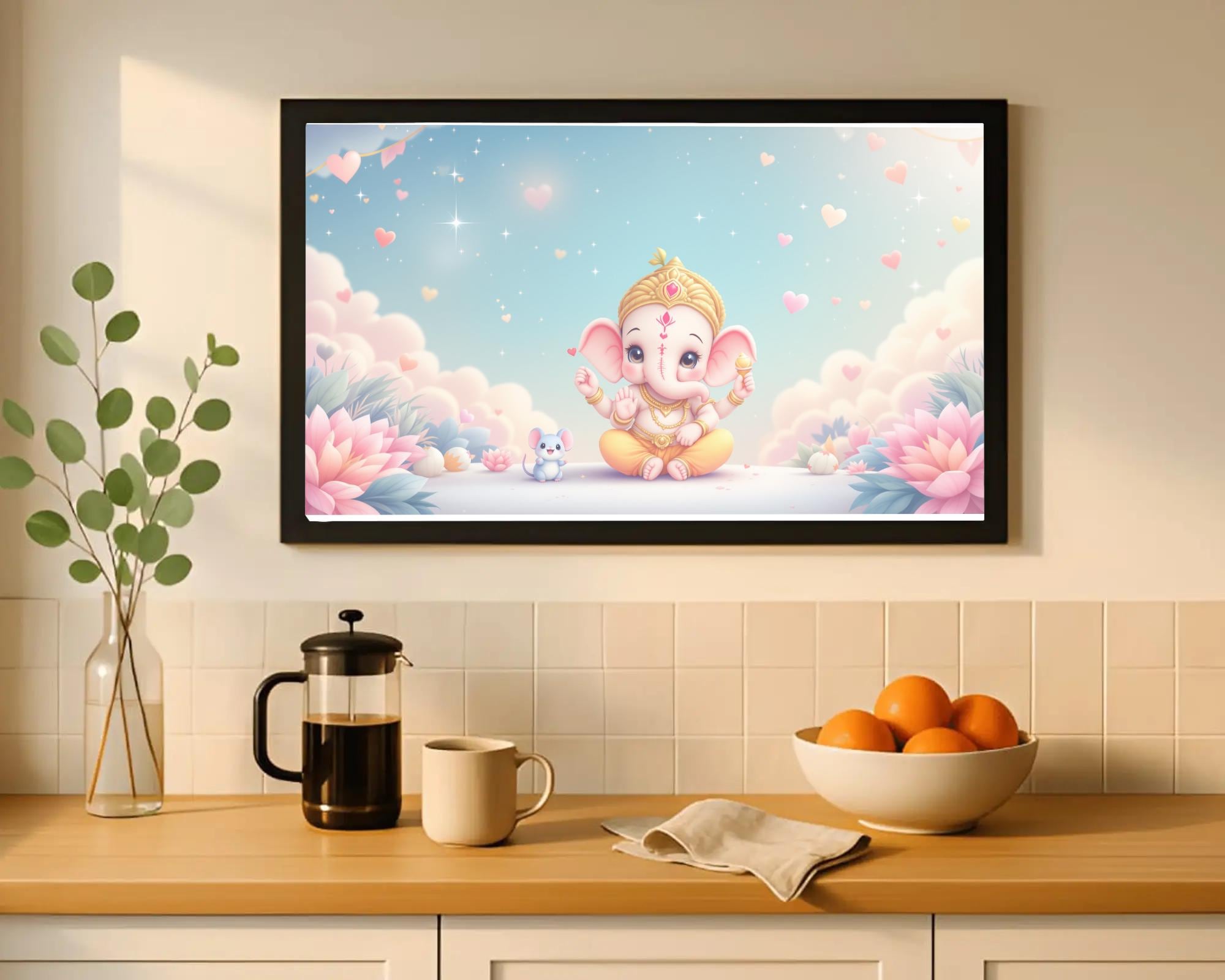 Baby Ganesha Digital Poster : Hindu God Wall Art, Cute Ganesh ...
