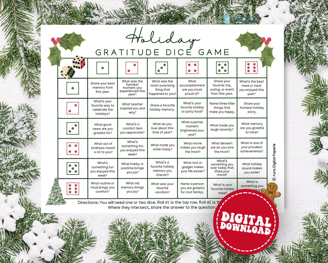 Gratitude Dice Game Printable Holiday Gratitude Game Christmas Dice ...