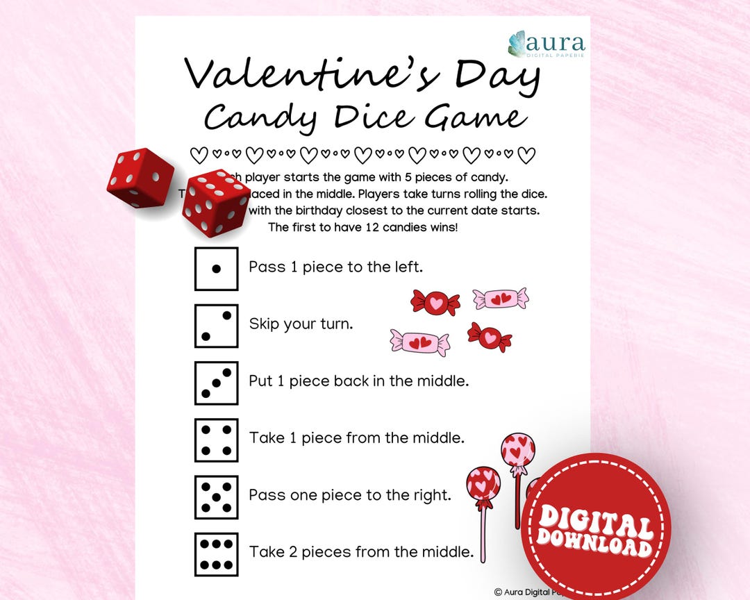 Valentines Day Candy Dice Game Printable Valentine Celebration Activity ...