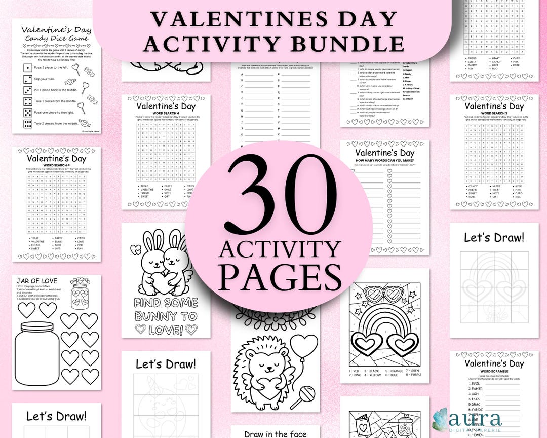 Valentines Day Printable Activity Bundle for Kids 30 Fun Kids Valentine ...