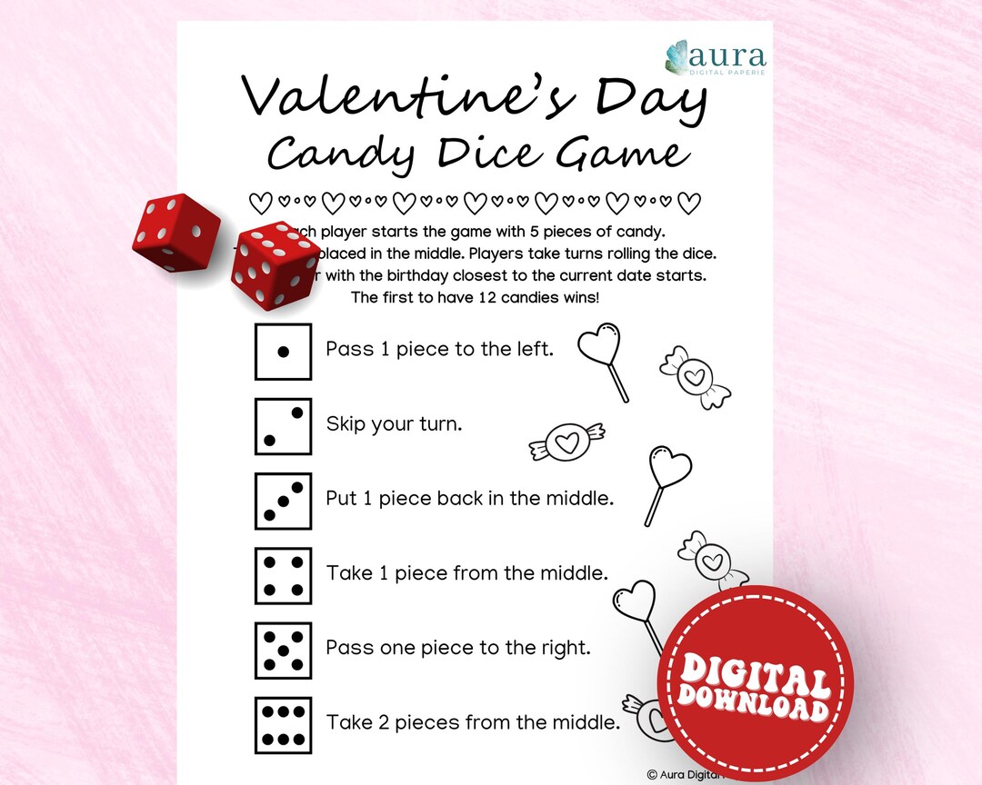 Valentines Day Candy Dice Game Printable Valentine Celebration Activity ...